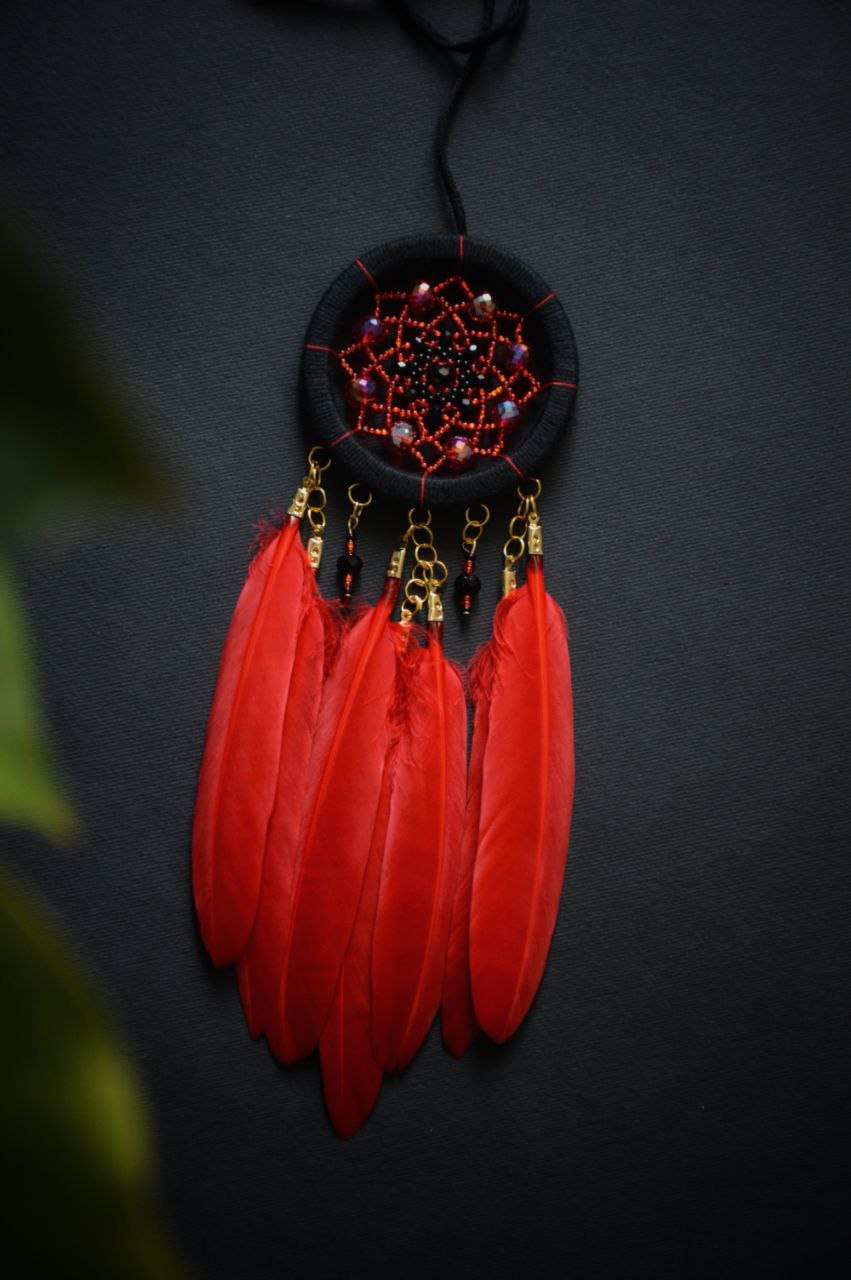 Buy Handmade Small Red Black Dream Catcher with glass beads for Car ...